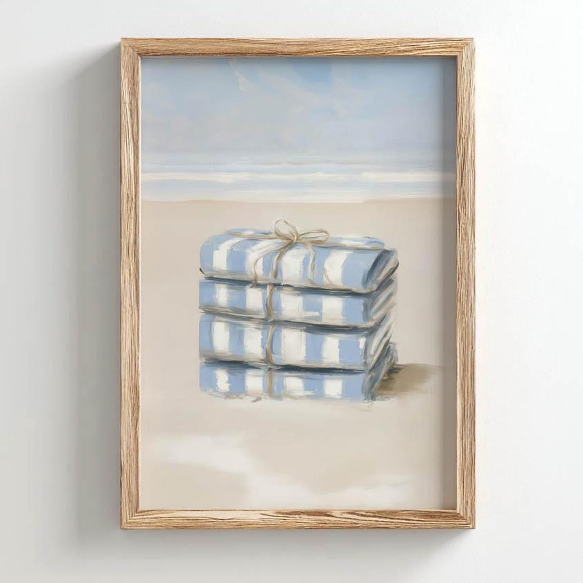 Blue And White Striped Beach Towels Poster, Soft Neutrals, Coastal ...