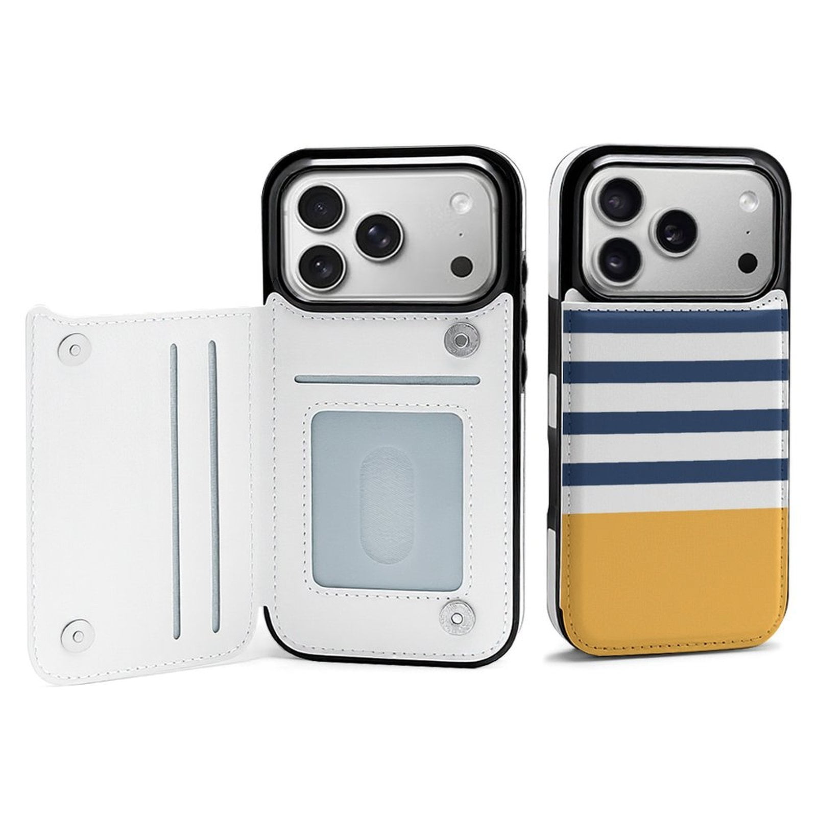 Blue And White Stripes with Yellow Leather Wallet Case for iPhone 15 ...