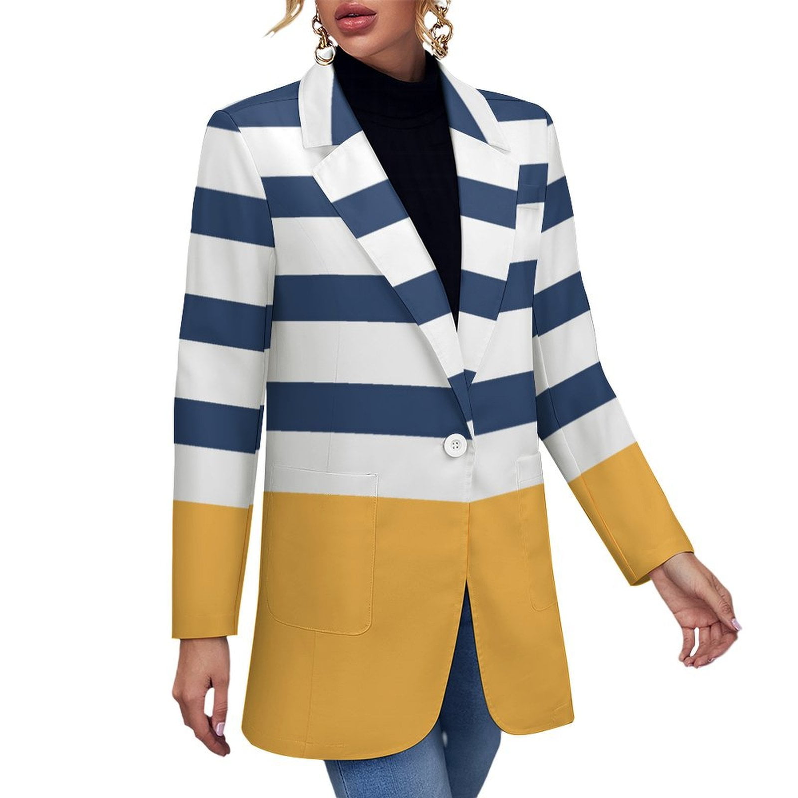 Blue And White Stripes with Yellow Woman Casual Loose Suits Summer ...