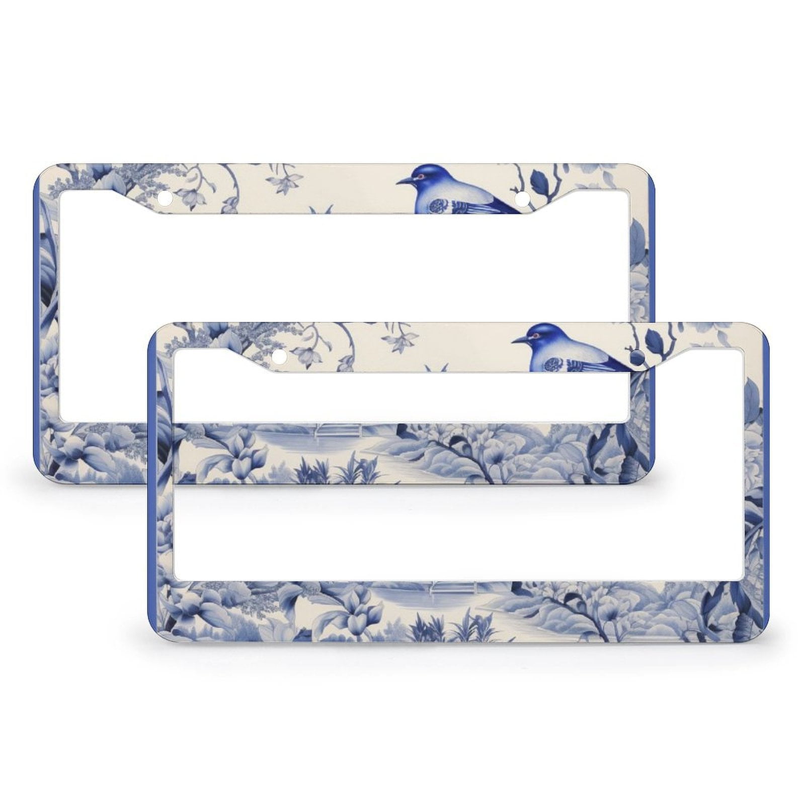 Blue And White Tile with Bird License Plate Frame 2 Pieces Flying Bird ...