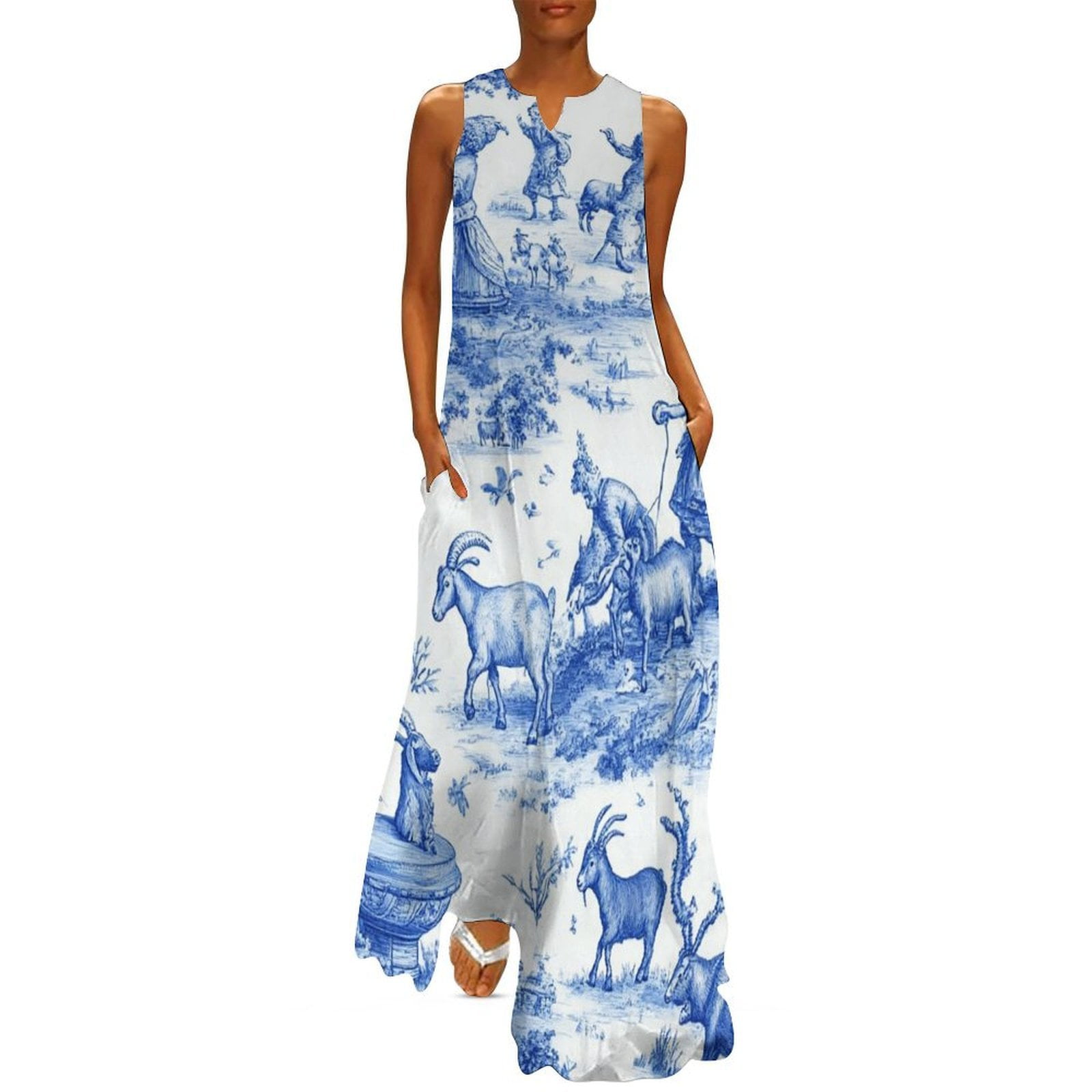 Blue And White Toile De Jouy Long Dress luxury evening dresses women ...