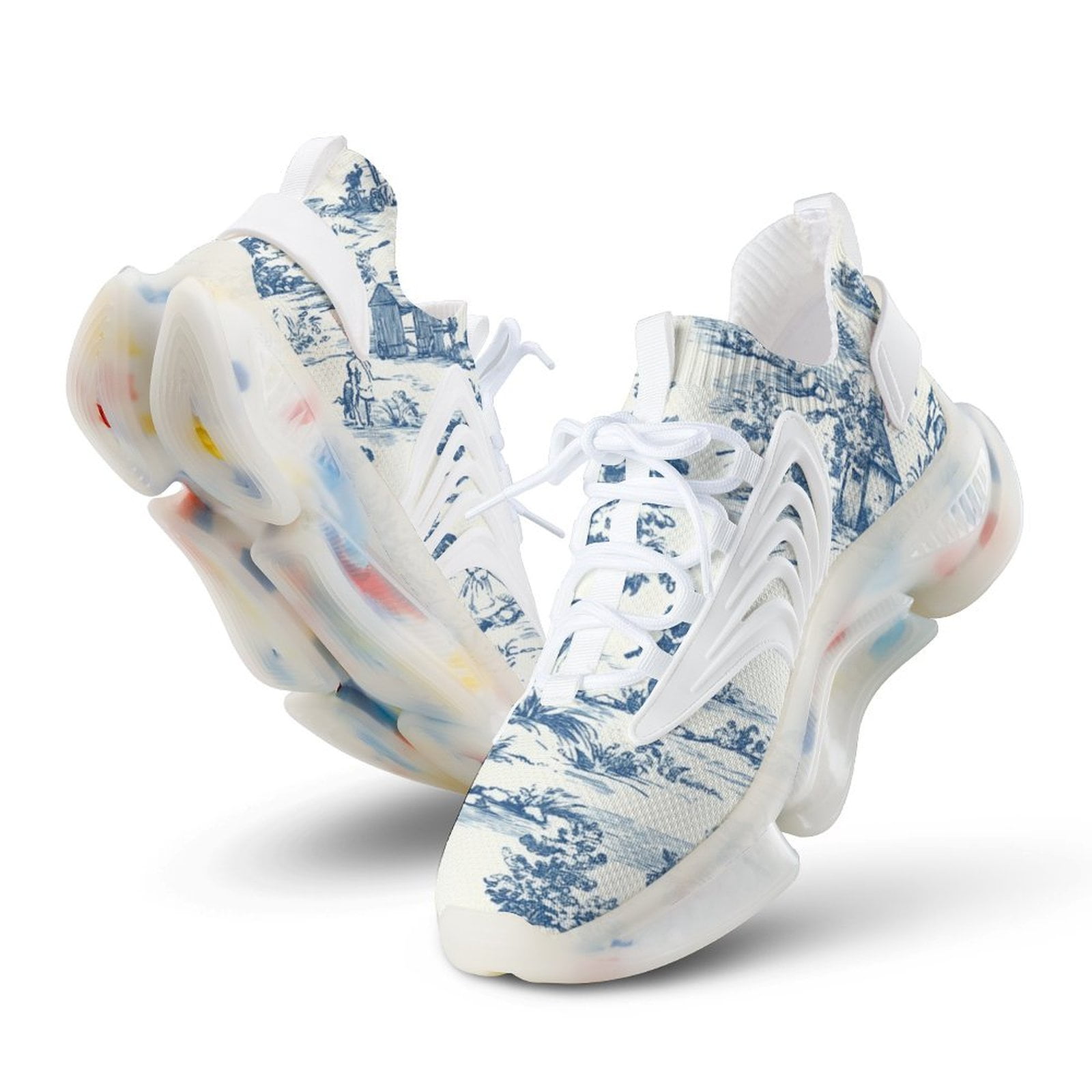 Blue And White Toile De Jouy Print Walking Shoes for Men Woman ...