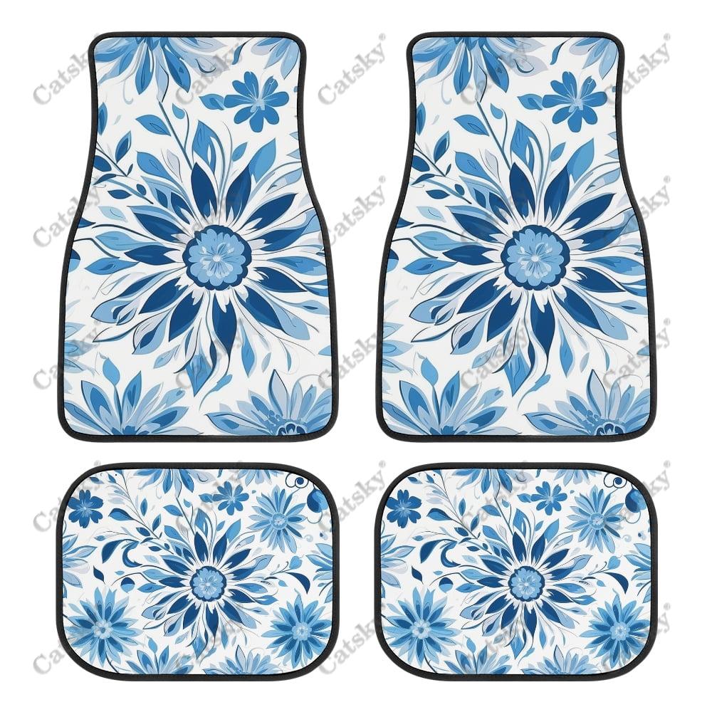 Blue And White Vintage Floral Car Auto Floor Mats Carpet 4PCS ...