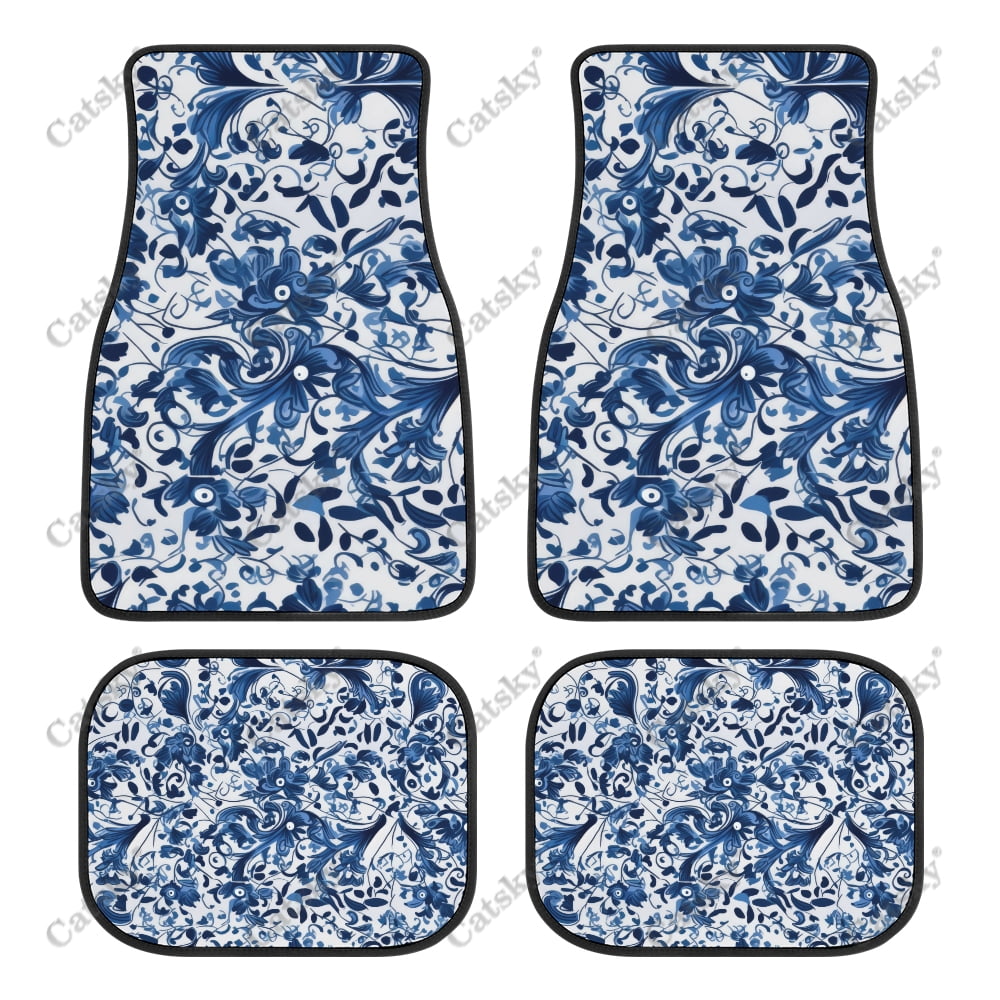 Blue And White Vintage Floral Car Auto Floor Mats Carpet 4PCS ...
