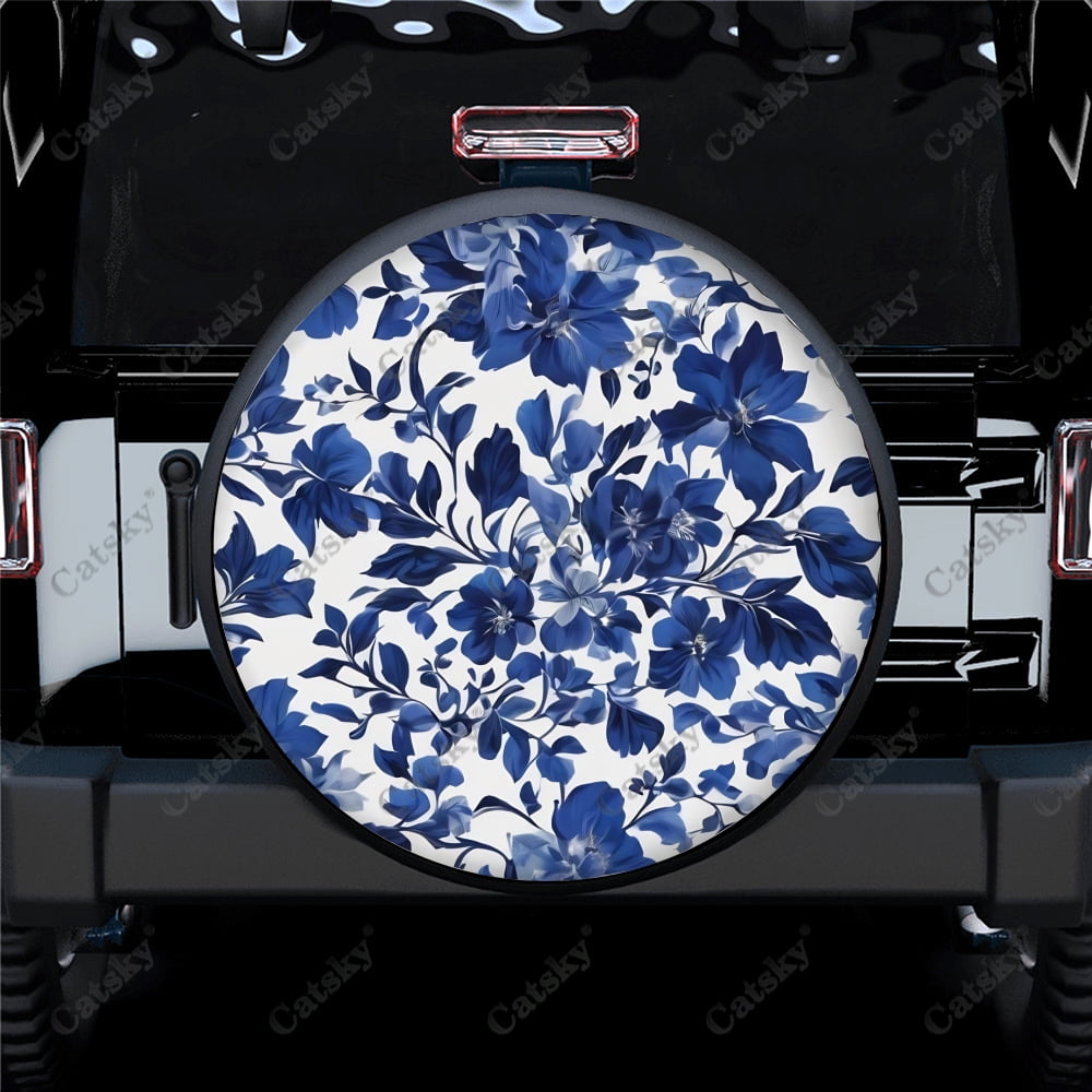 Blue And White Vintage Floral Polyester Universal Spare Wheel Tire ...
