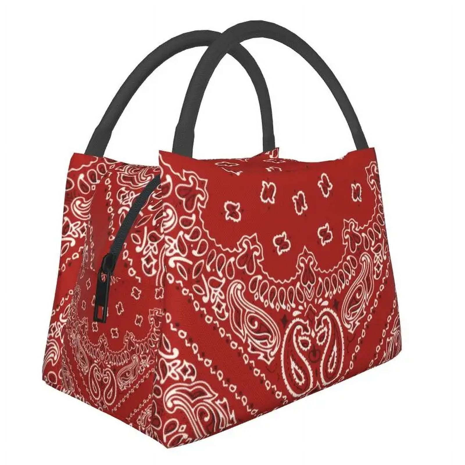 Blue And White Vintage Paisley Style Insulated Lunch Bag for Women Leakproof Flowers Pattern ...