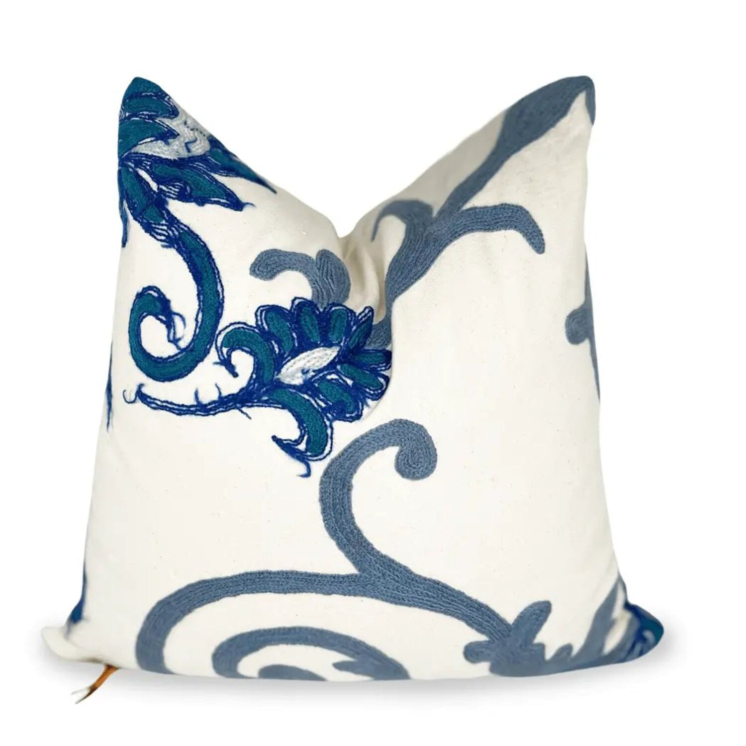 Blue And White White Floral Embroidered Throw Pillow - Walmart.com