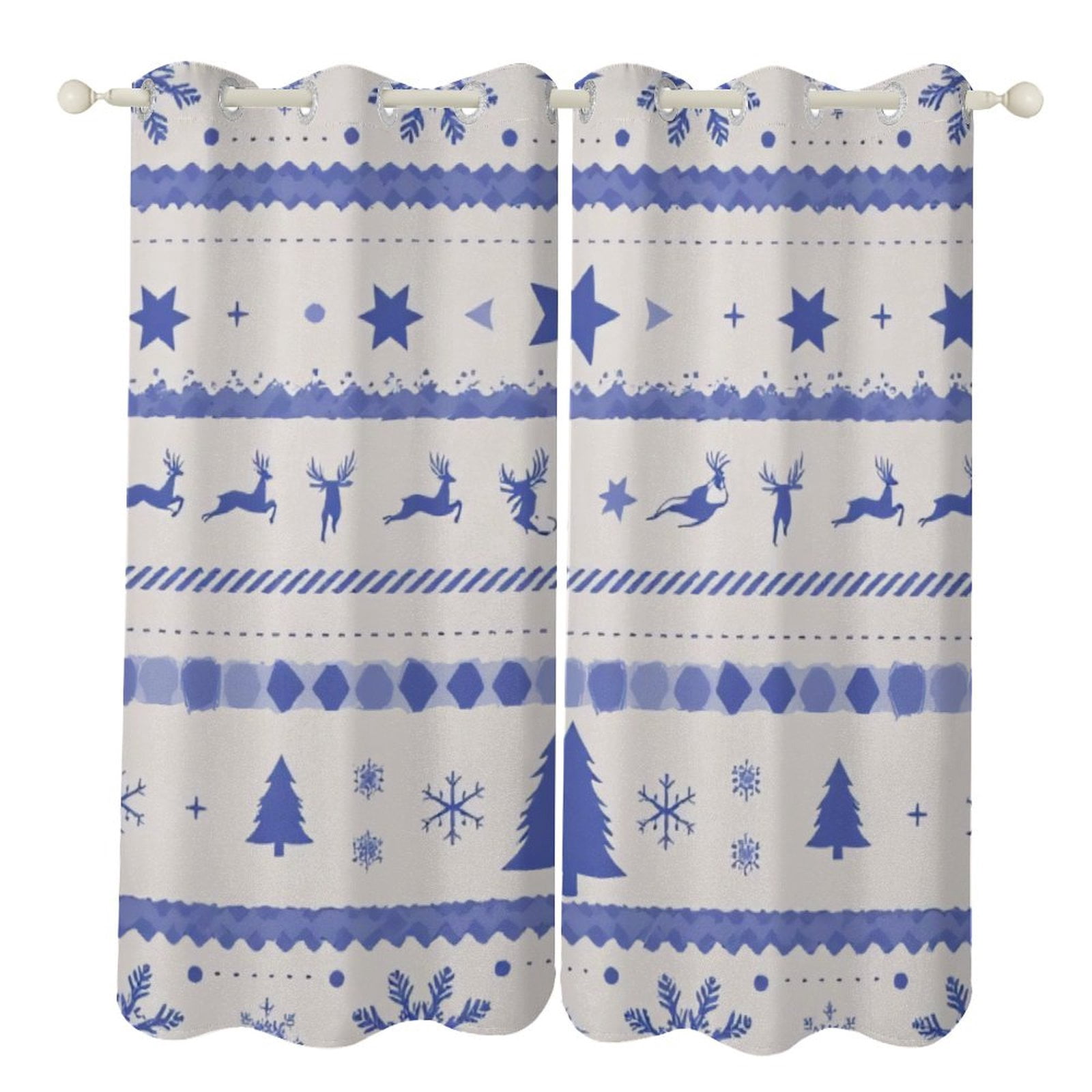 Blue And White Winter Pattern 2 Panels Curtains for Bedroom Living Room ...
