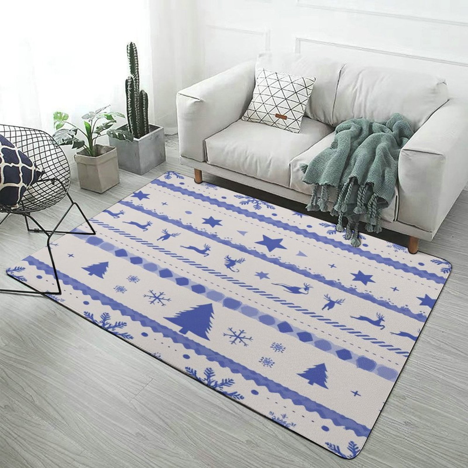 Blue And White Winter Pattern Area Rugs Soft Carpet Suitable for Living ...
