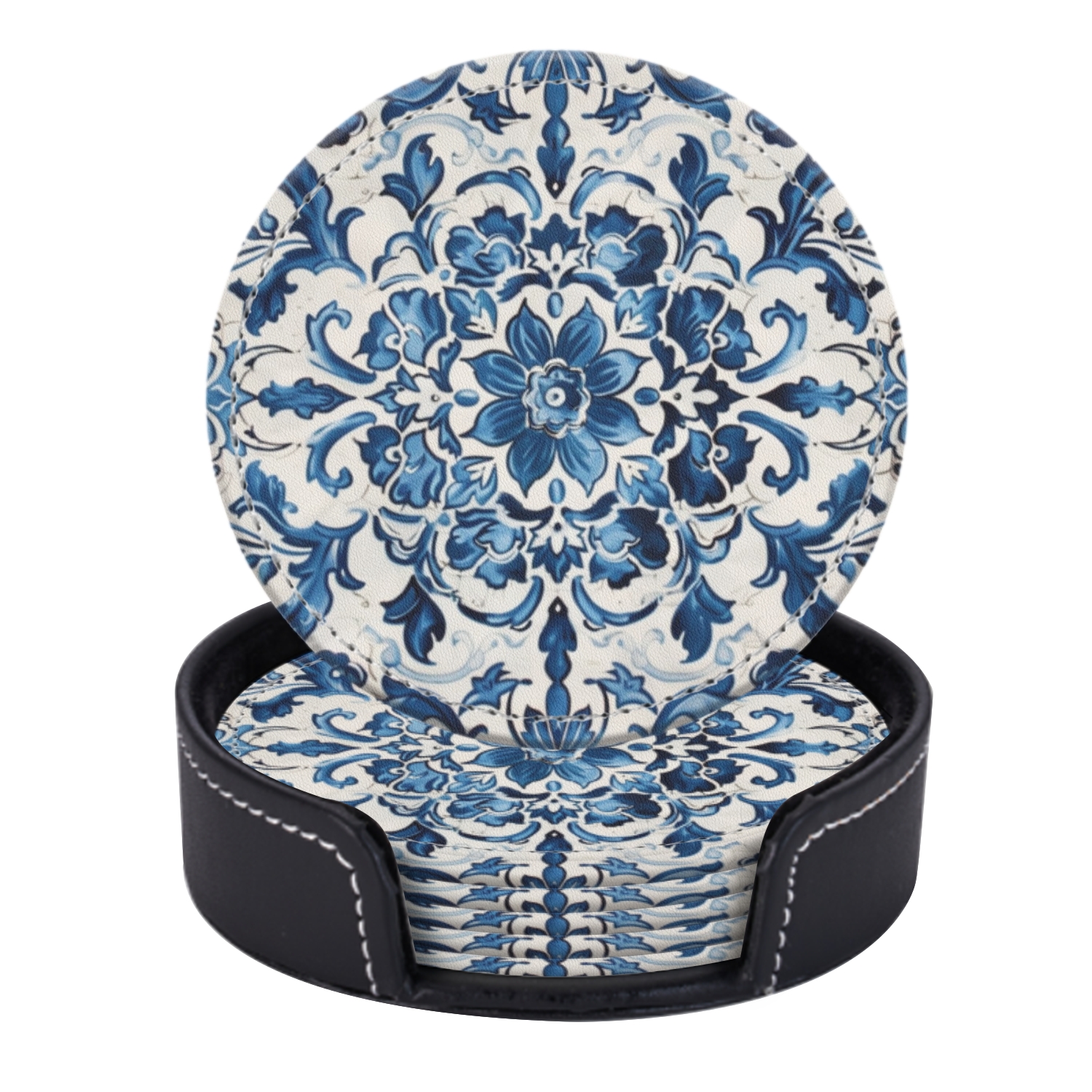 PU Leather Coasters for Drinks Bar Beer,Set of 6 with Holder,Round ...