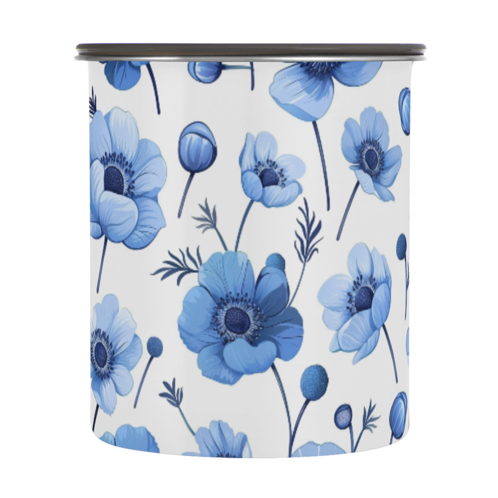 Blue Anemone Flower Airtight Coffee Bean Canister 30oz Food Storage Containers with Lids For ...