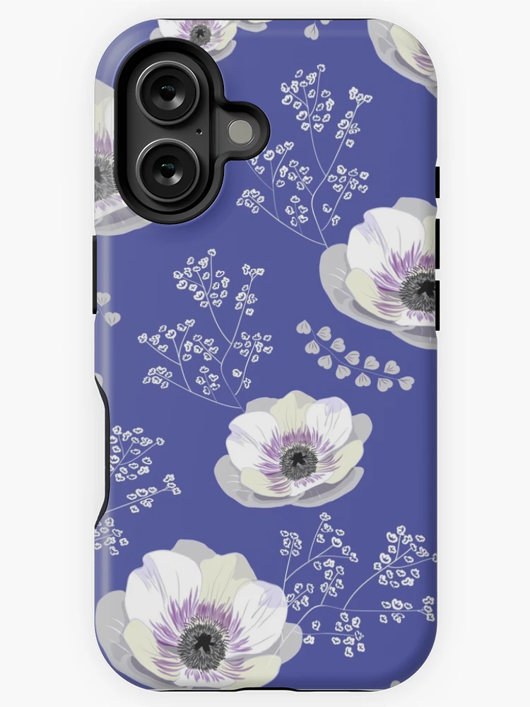 Blue Anemones Case iPhone 11 12 13 14 15 16 Pro Max Elegant Floral ...