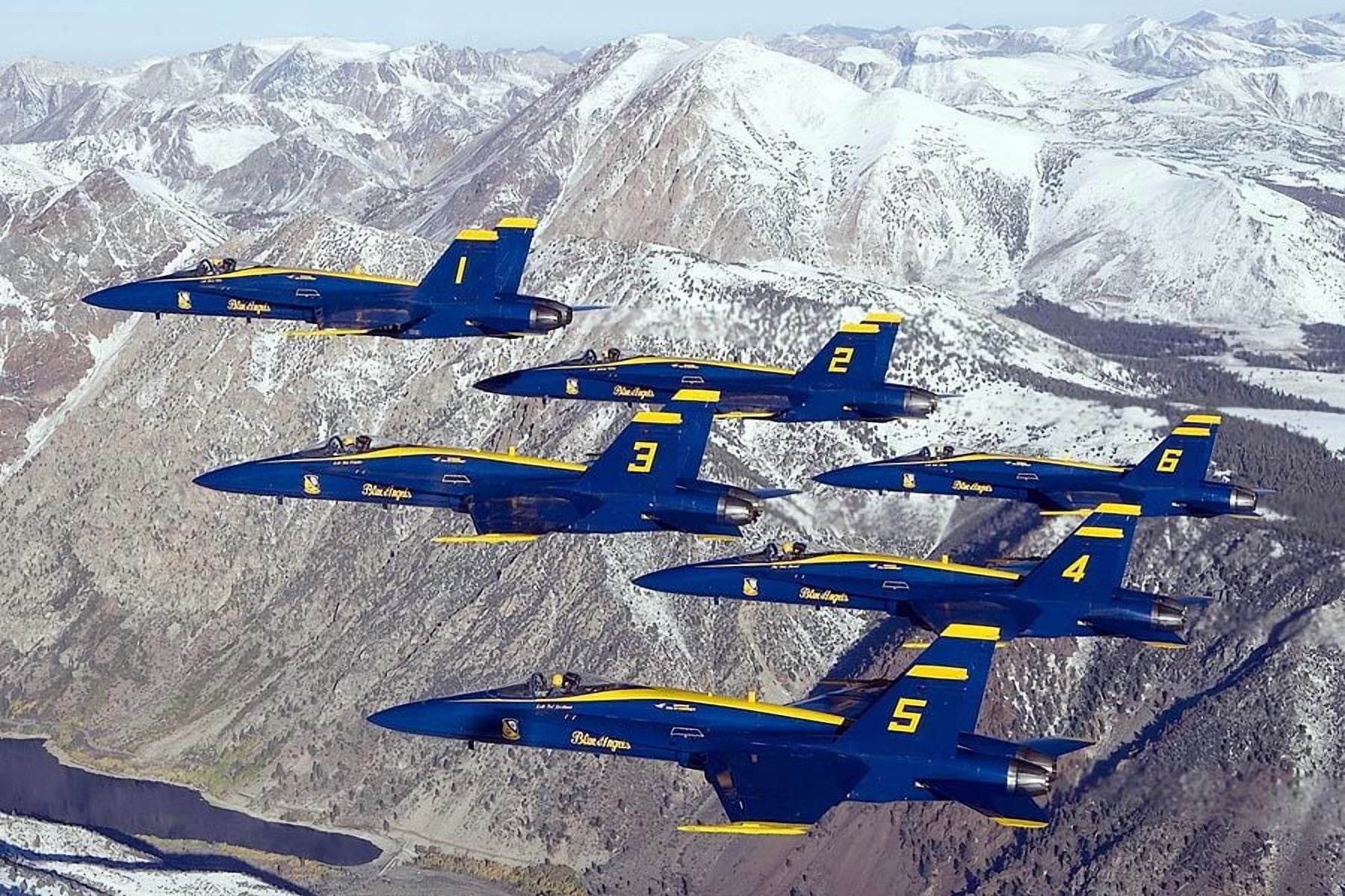 Blue Angels Flying in Formation Over Mountains Style - A - 24x36 Inch ...