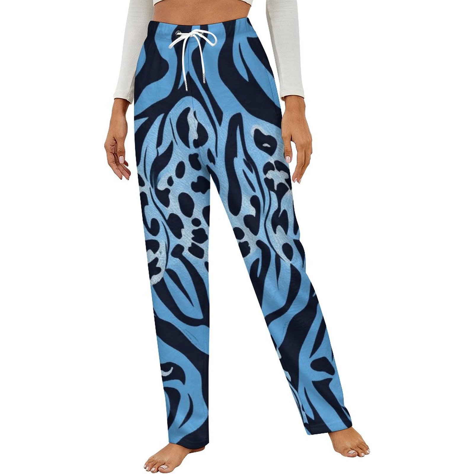 Blue Animal Print Design Flannel Pajama Pants Home Pants Home Sleepwear ...