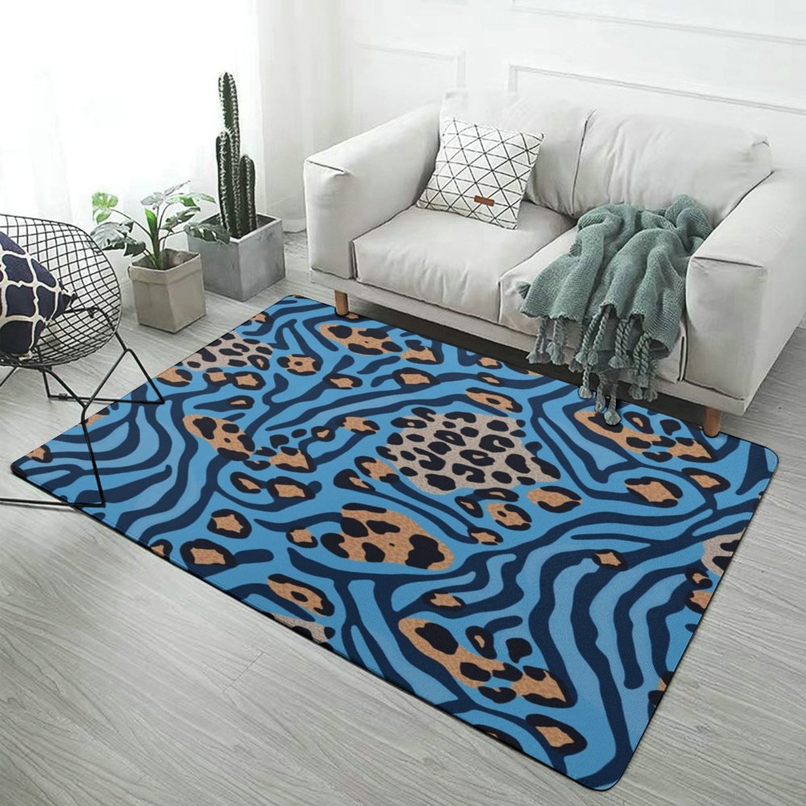 Blue Animal Print Light Luxury Home Carpets Living Room Ration Large ...