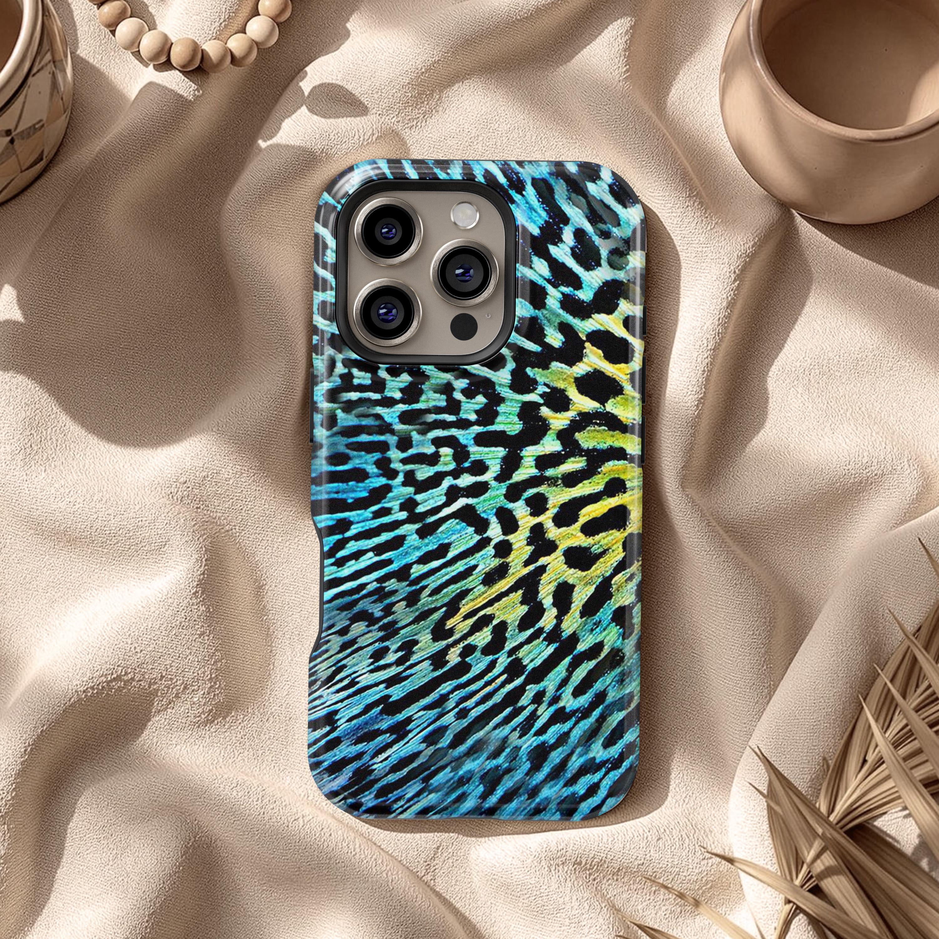 Blue Animal Print Tough Case for Apple iPhone, Dual-Layer Polycarbonate ...