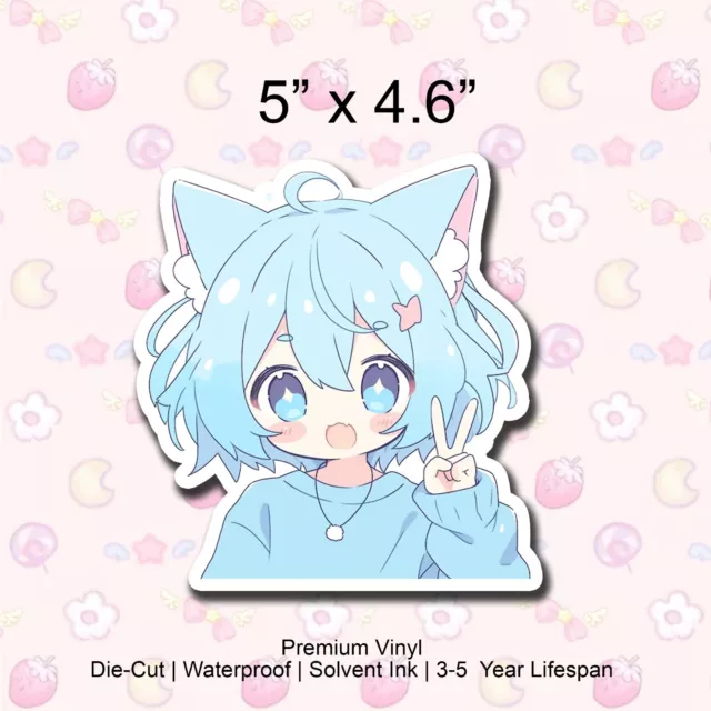 Blue Anime Girl Chibi Peace Sign Vinyl Decal Sticker Kawaii Cutie Anime ...