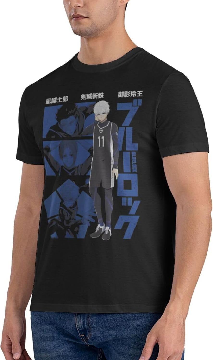 Blue Anime Lock Shirt Man's Classic Short Sleeve Crew Neck Cotton T ...