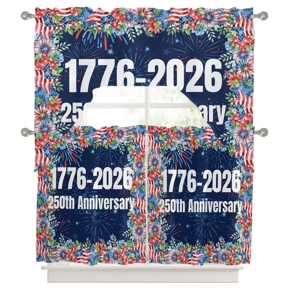 Blue Anniversary USA Flag Kitchen Curtains Swag Valance and Tier ...