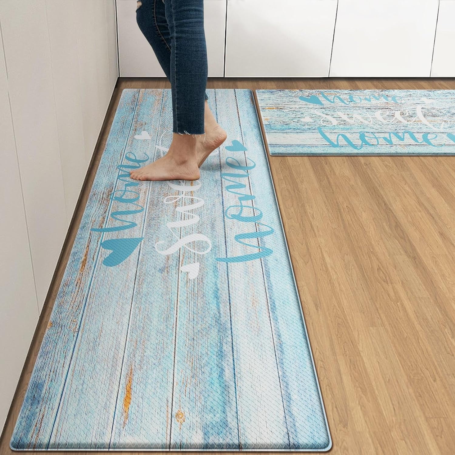 Blue Anti-Fatigue Kitchen Rug Set of 2 Home Sweet Wood Farmhouse ...