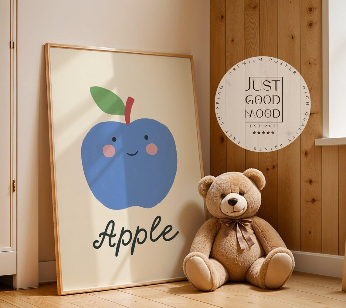 Blue Apple Poster, English Learning Wall Art, Unframed Paper Poster ...