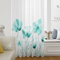 Blue Aqua Flower Sheer Curtains 63 Inch Length, Light Filtering Voile ...