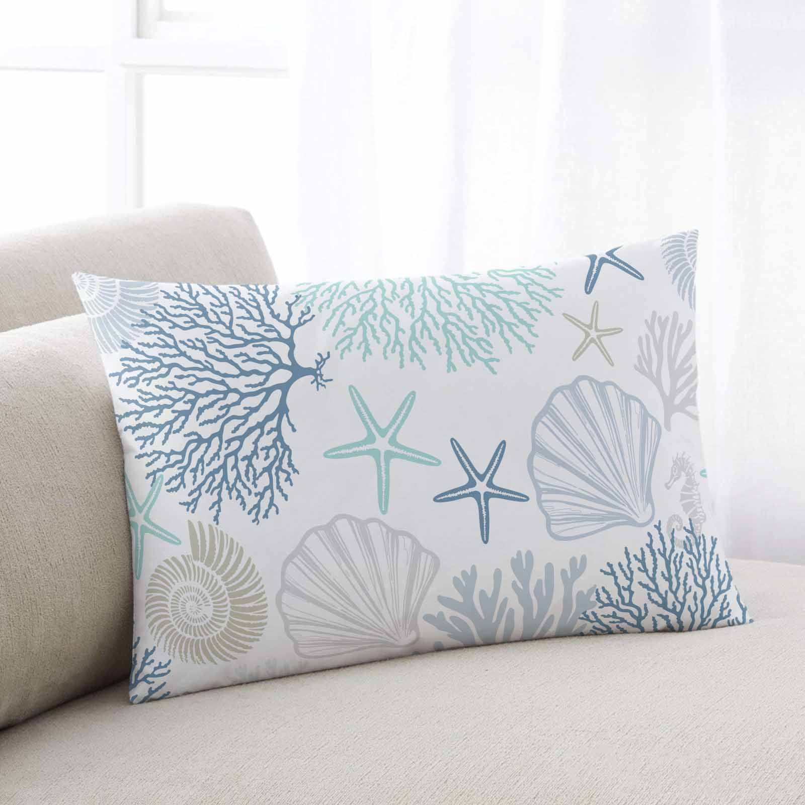 Blue Aqua Grey Coastal Throw Pillow Cover, Pillowcase Protectors with ...