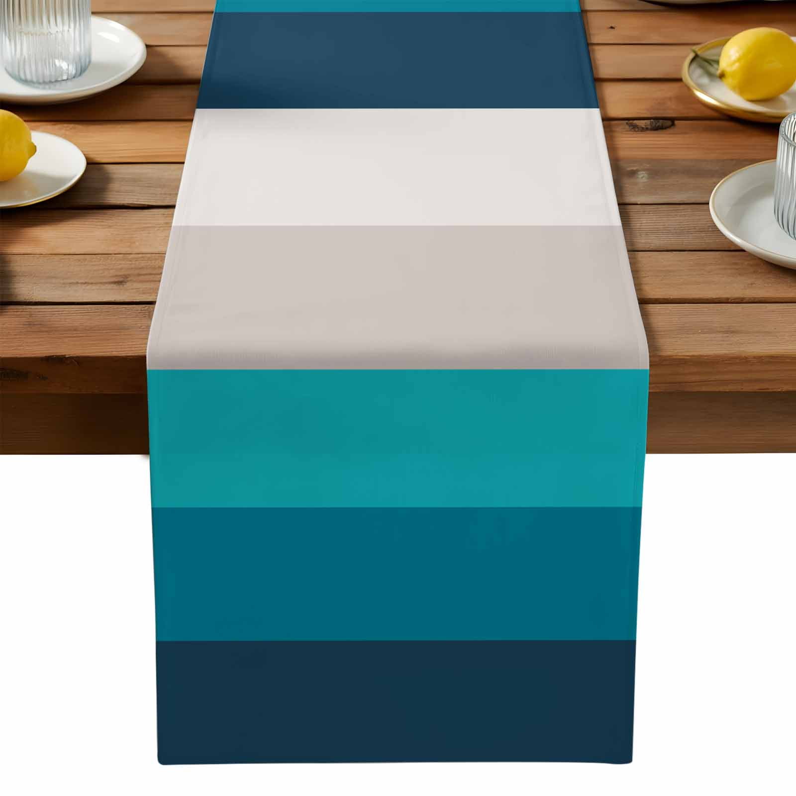 Blue Aqua Ombre Cotton Linen Table Runner for Dining Kitchen, Modern ...