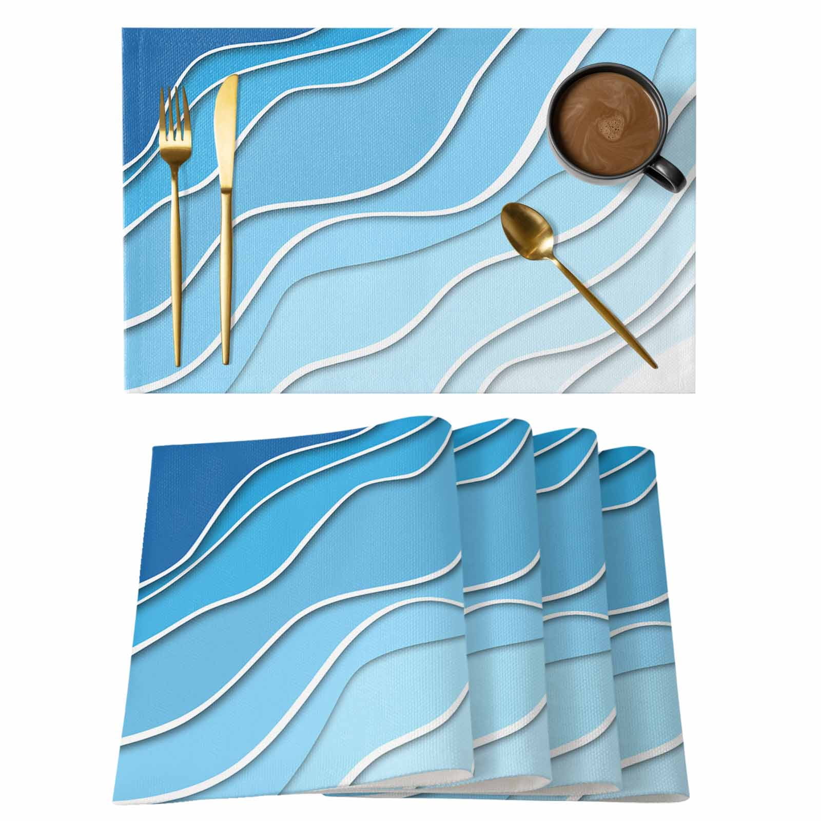Blue Aqua Ombre Placemats Set of 6,Cotton Linen Fabric Place Mats ...