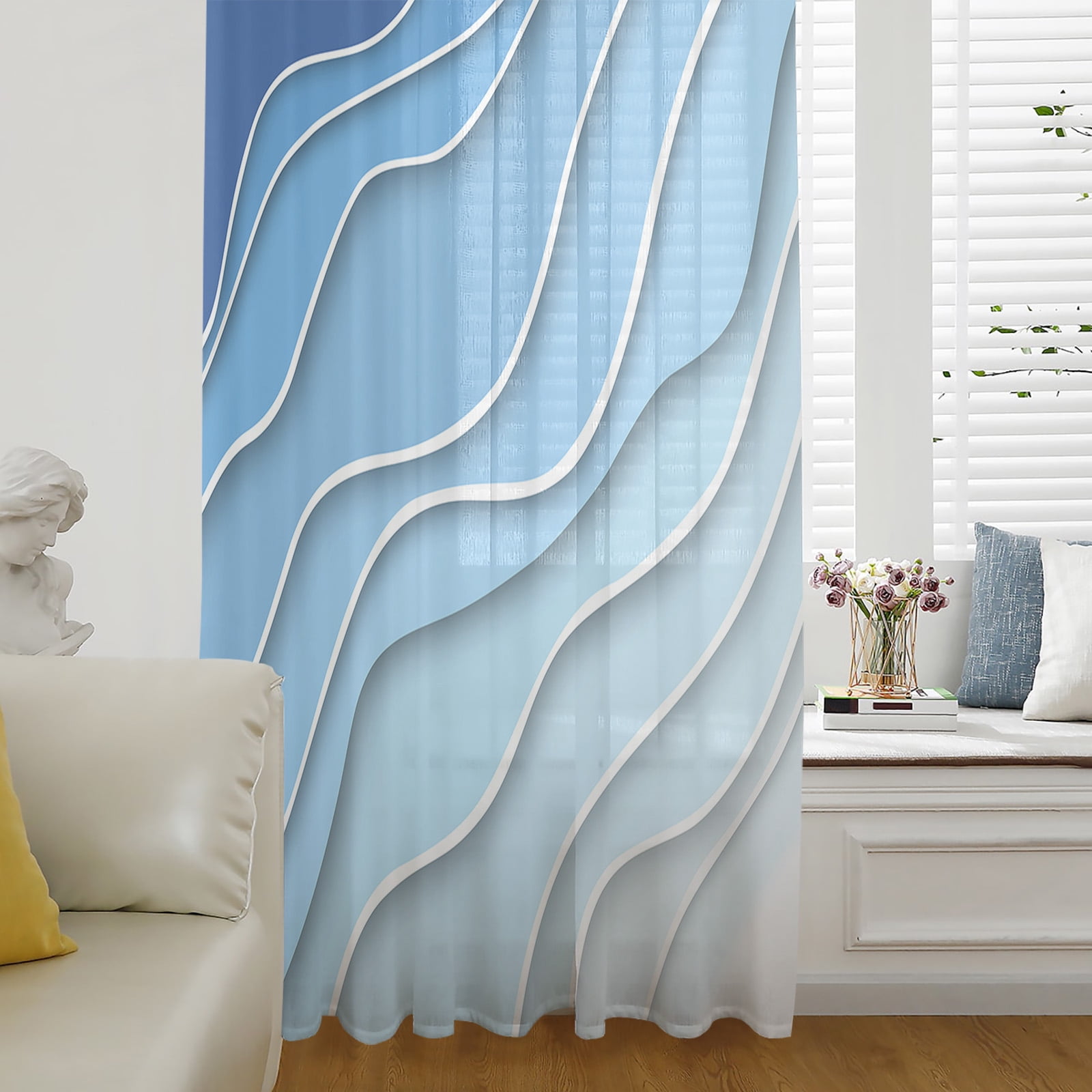 Blue Aqua Ombre Semi Sheer Curtains Drapes for Living Room,Bedroom ...