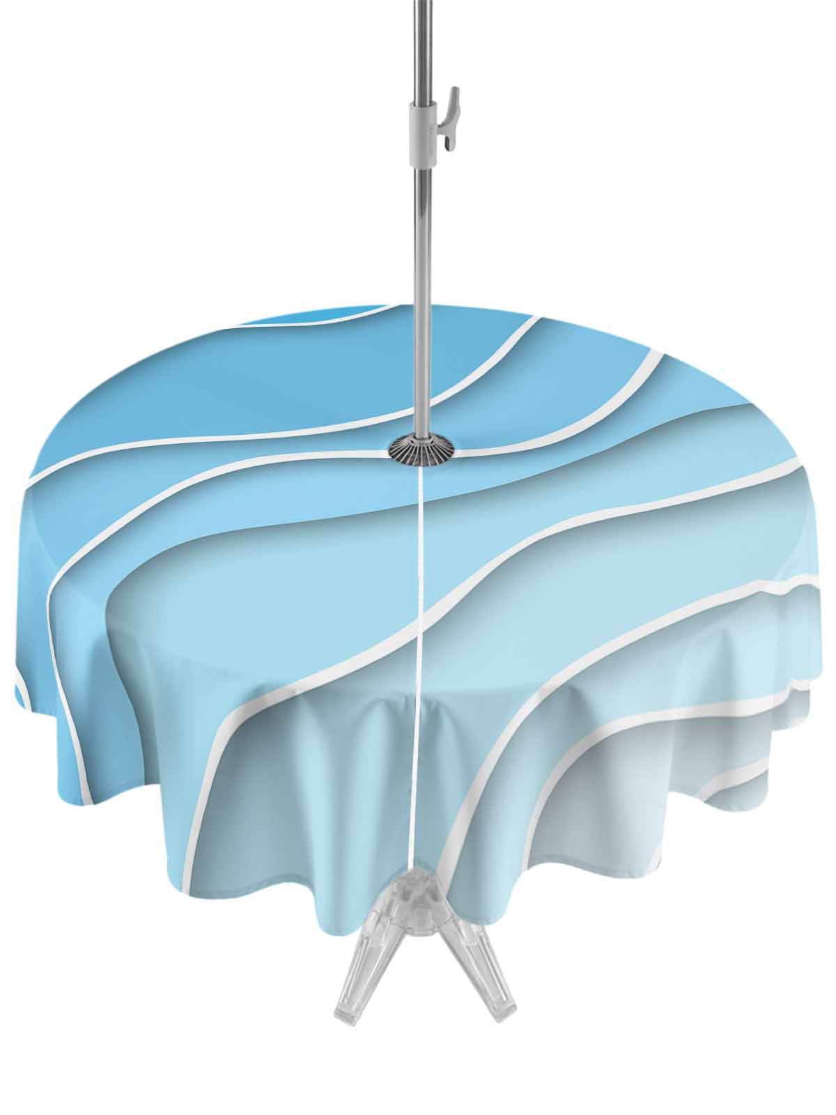 Blue Aqua Ombre Table Cloth Round Tablecloth, Modern Geometric Abstract ...