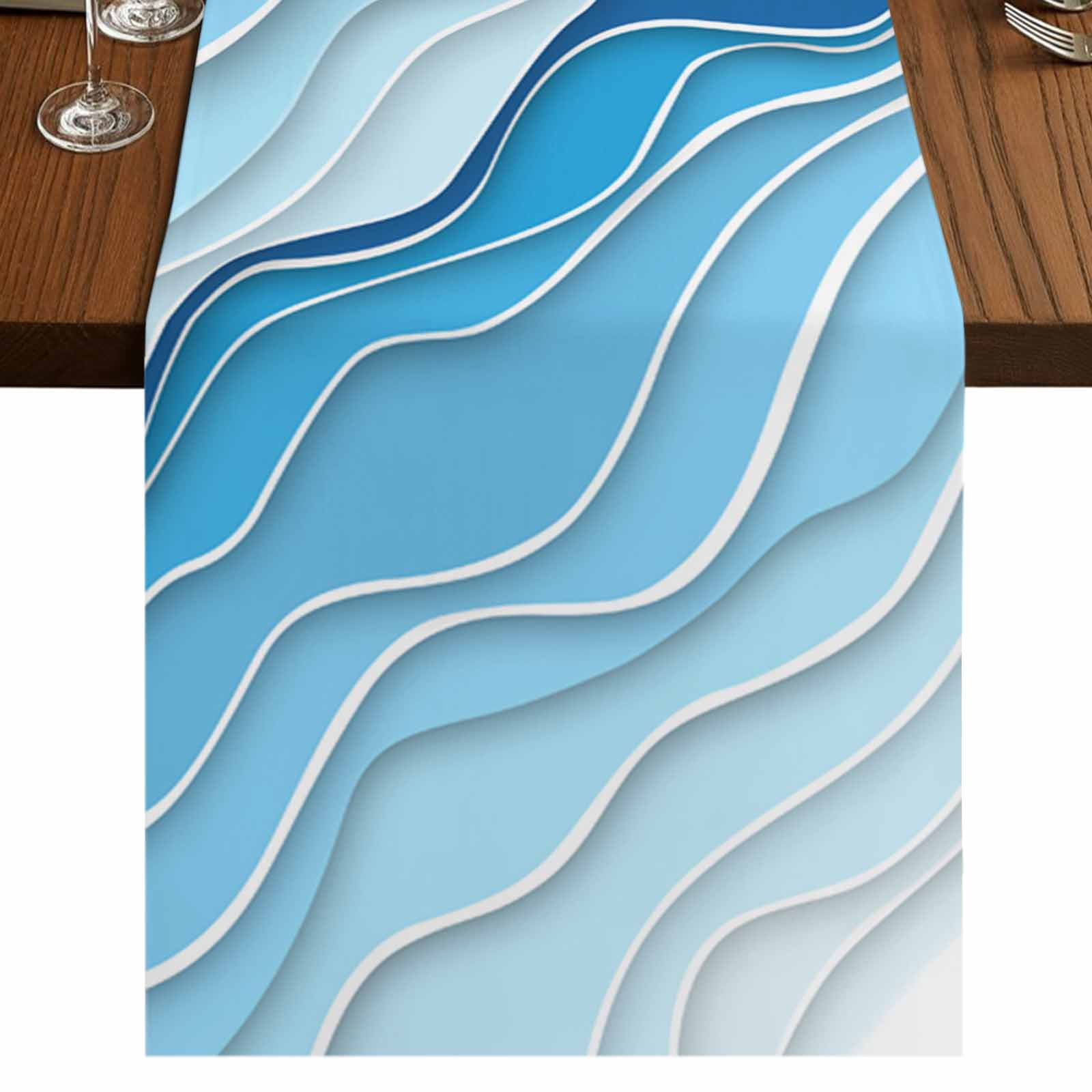 Blue Aqua Ombre Table Runner 90 Inches Long,Modern Geometric Abstract ...