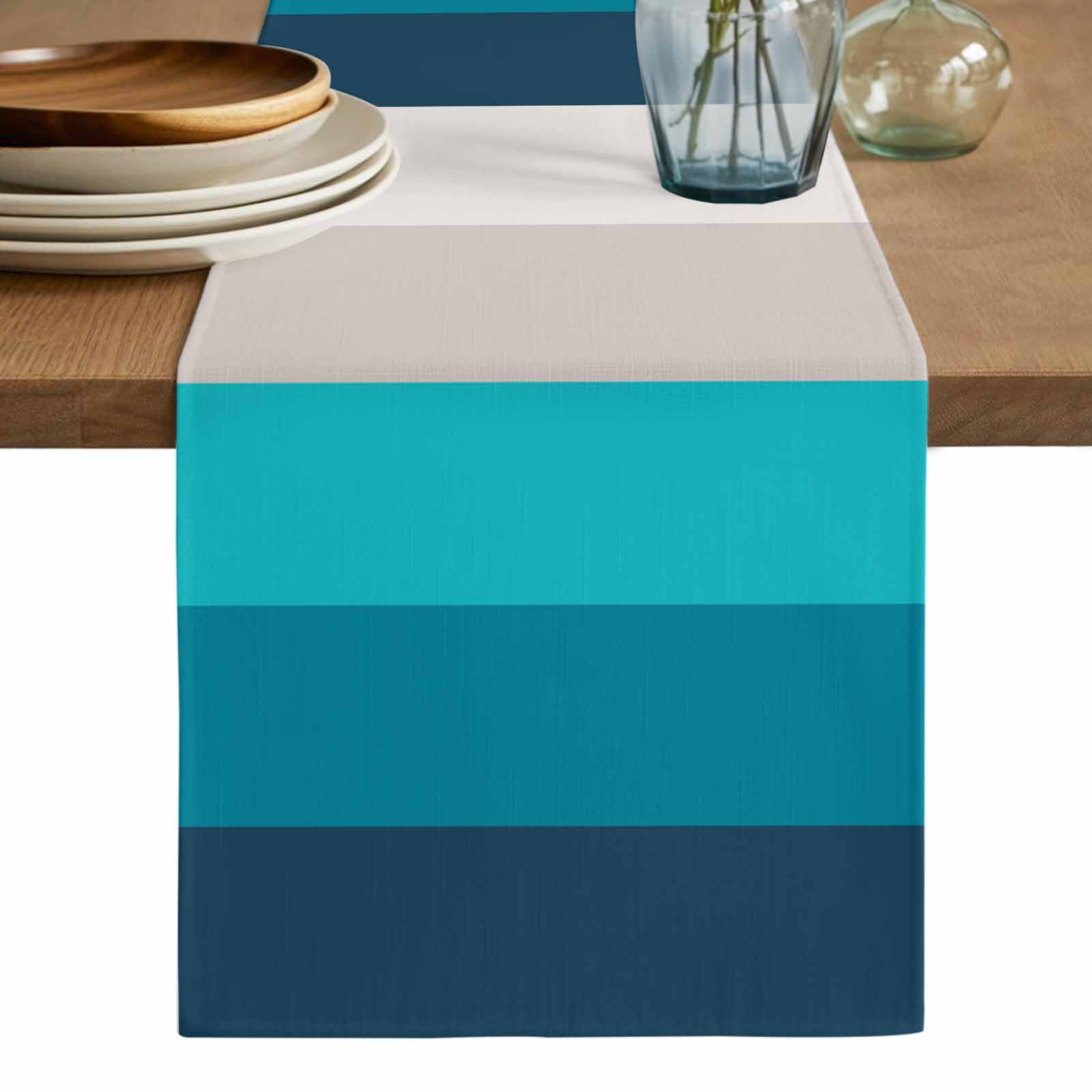 Blue Aqua Ombre Table Runner, Modern Abstract Art Farmhouse Striped ...