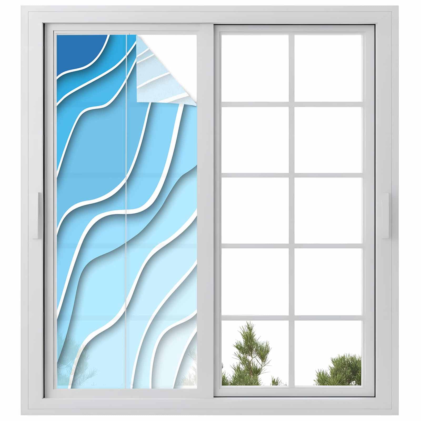 Blue Aqua Ombre Window Privacy Film, Modern Geometric Abstract ...