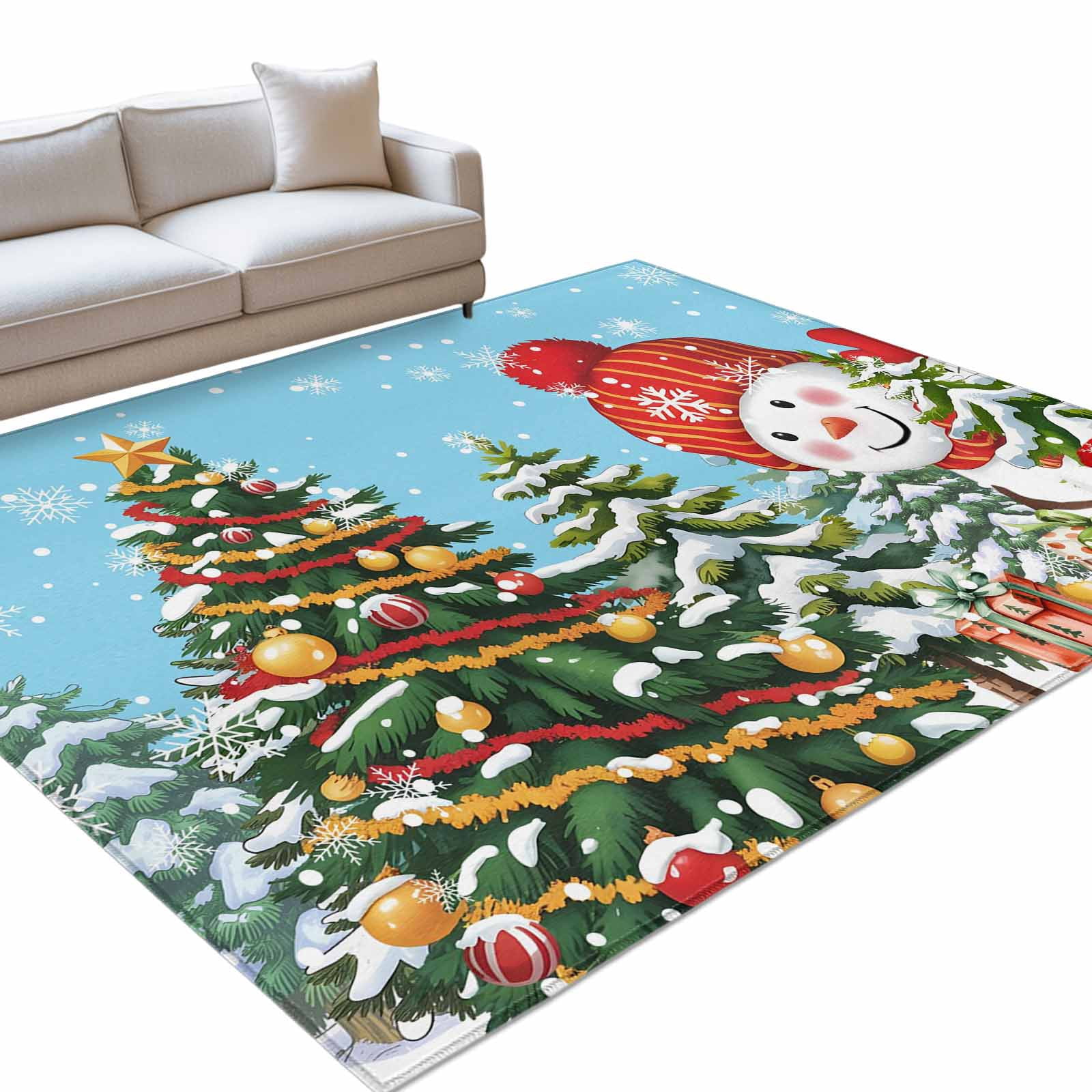 Blue Aqua Snowman Christmas Washable Rug 4x6 Area Rug for Living Room ...