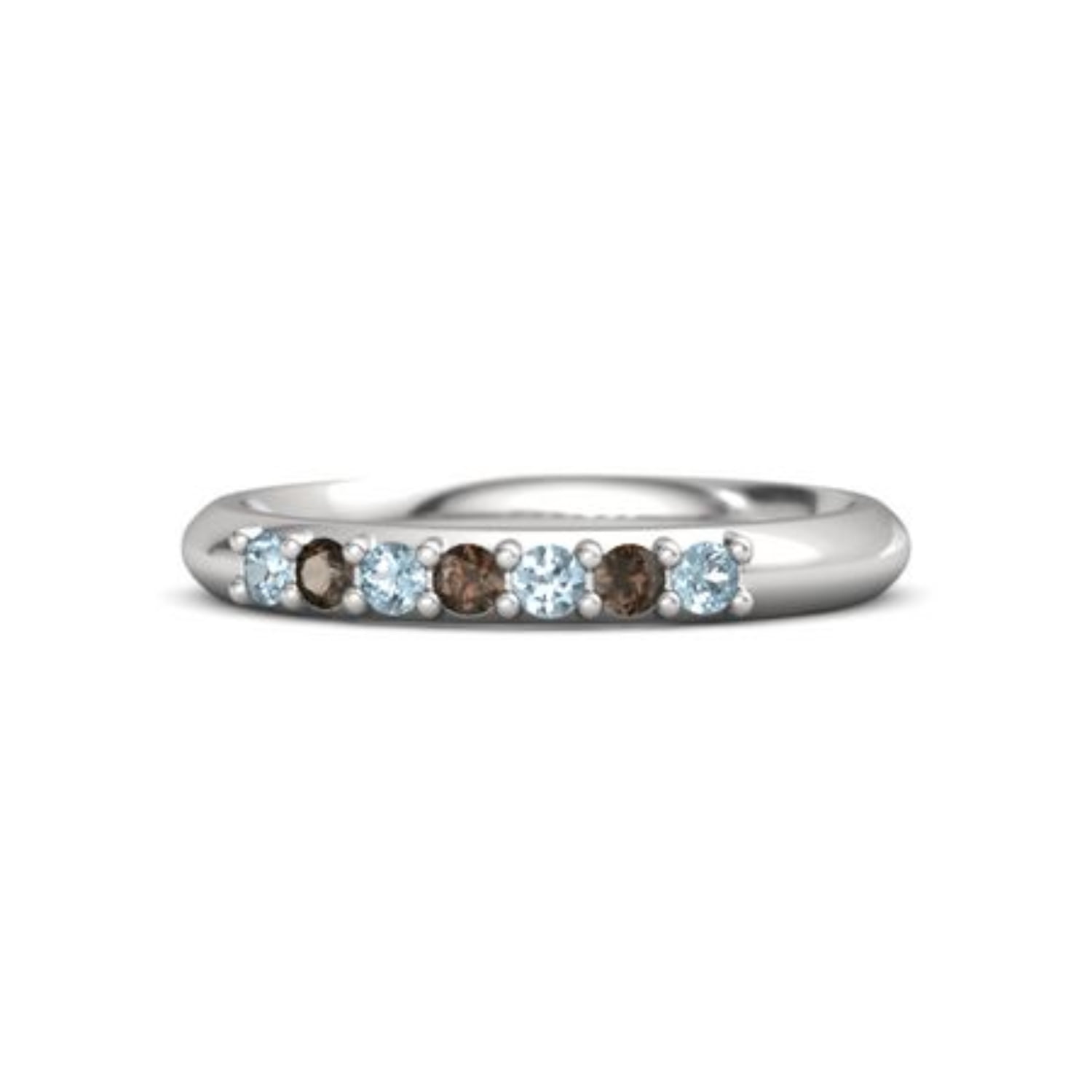 Blue Aquamarine & Smoky Quartz Half Eternity Stacking Band Ring 925 ...