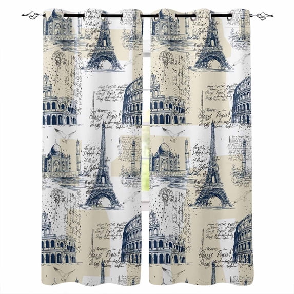 Blue Architecture Blackout Curtains for Bedroom/Living Room, Thermal ...