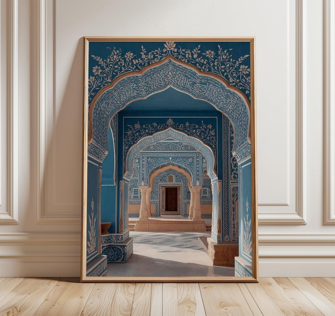 Blue Archway Palace Indian Architecture Jaipur Corridor Oriental ...