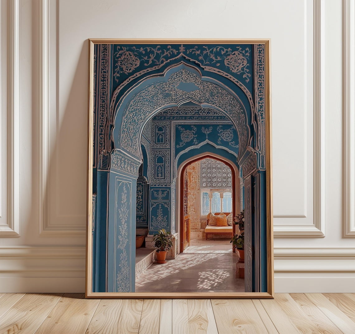 Blue Archway Palace Indian Architecture Ornate Mughal Interior Bohemian ...