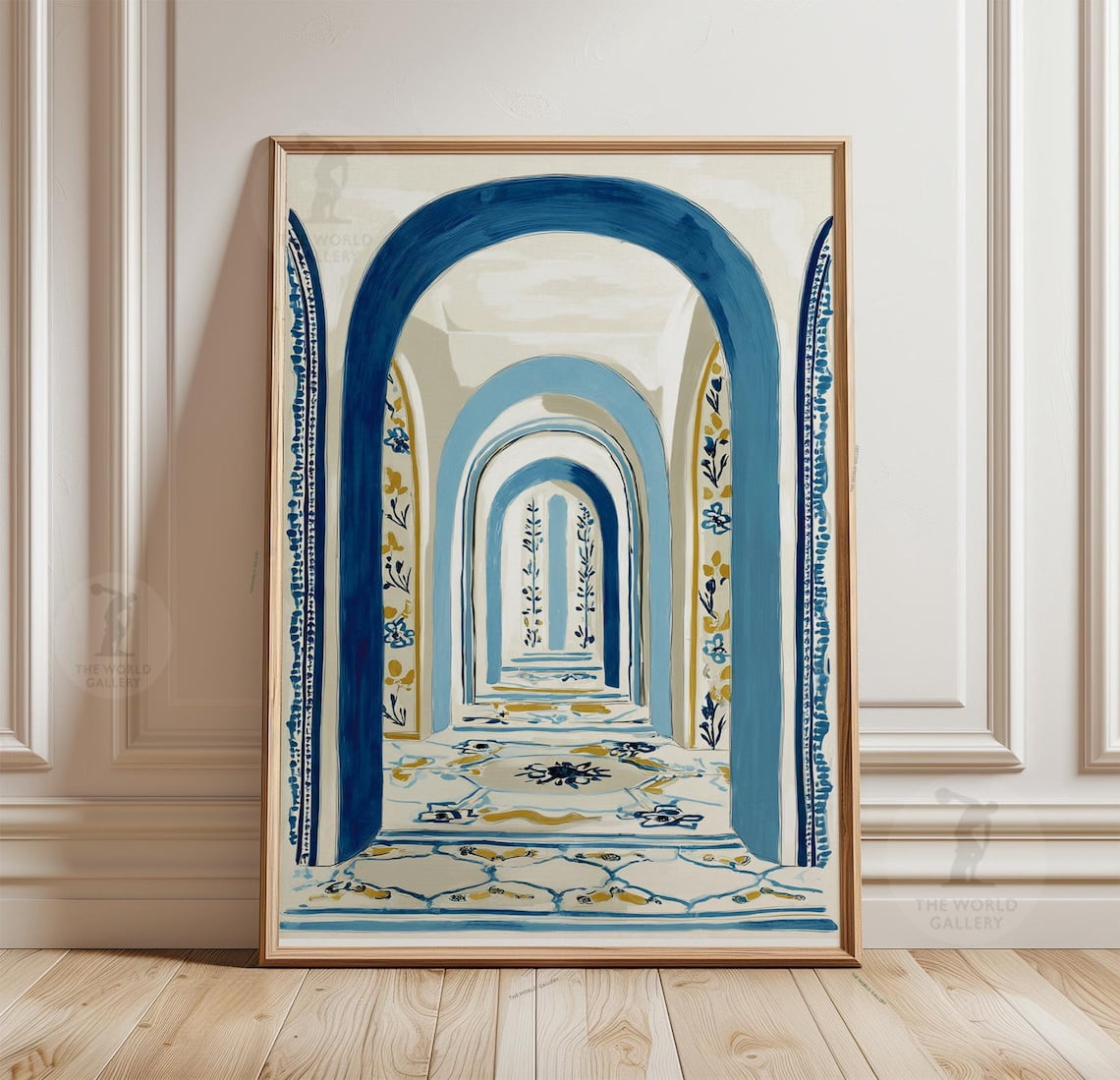 Blue Archway Poster Mediterranean Corridor Tile Pattern Wall Art ...