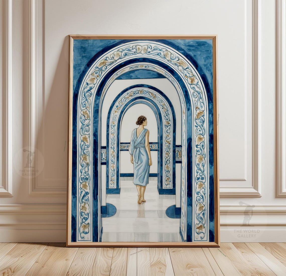 Blue Archway Poster Woman Corridor Scene Mediterranean Style Art ...