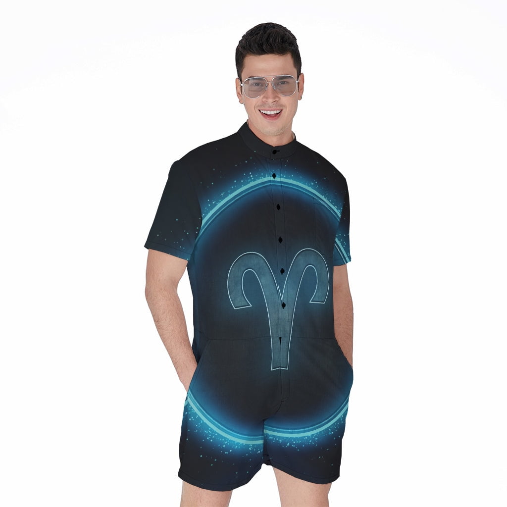 Blue Aries Zodiac Sign Short Sleeve Men'S Rompers, Zodiac Horoscope ...