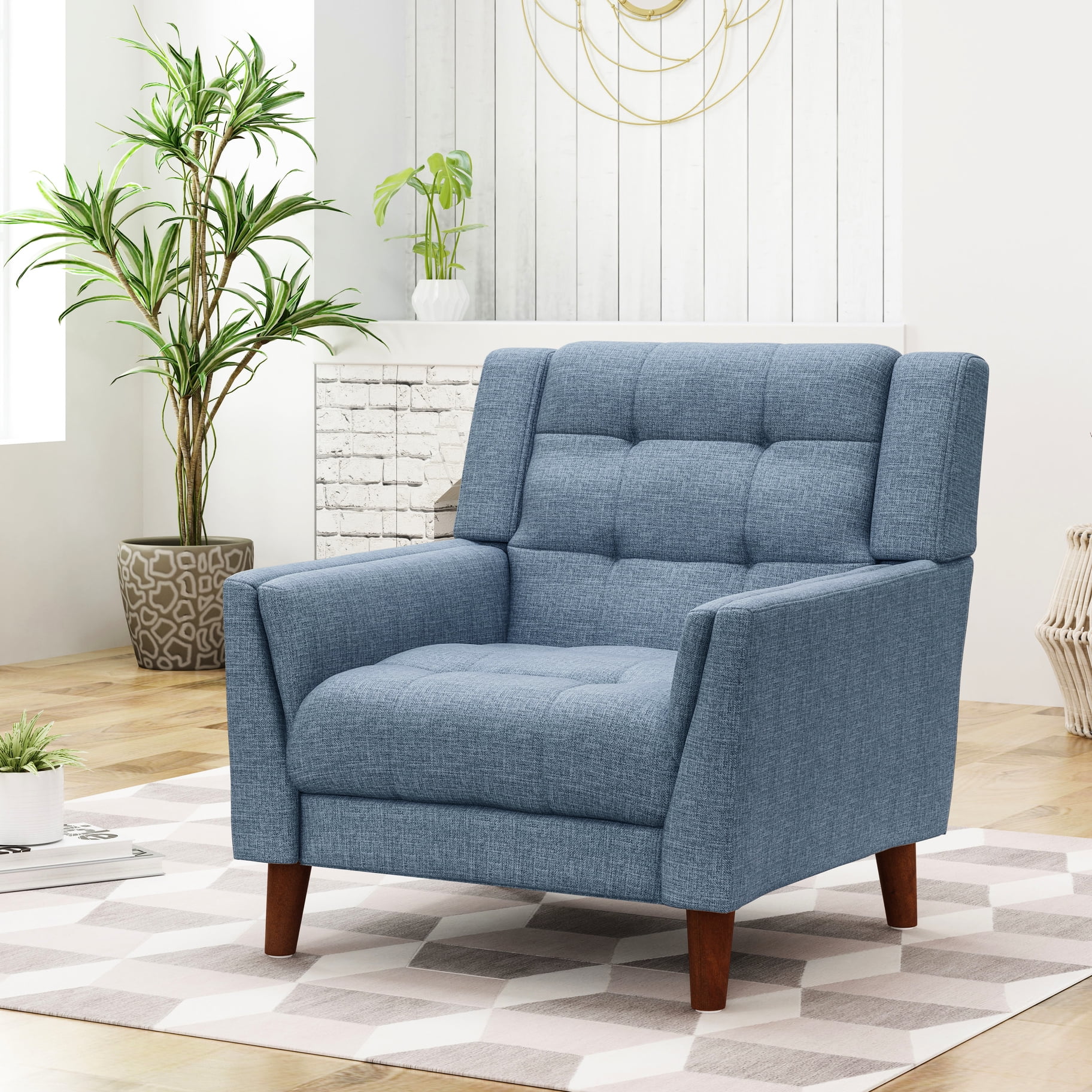 Blue Armchair, Covering, Birch Wood Legs, Sinuous Spring Construction ...