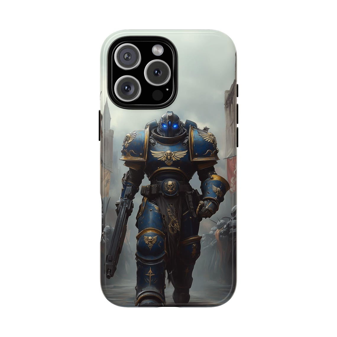Blue Armored Mech Knight Futuristic City Battle Phone Case for iPhone ...