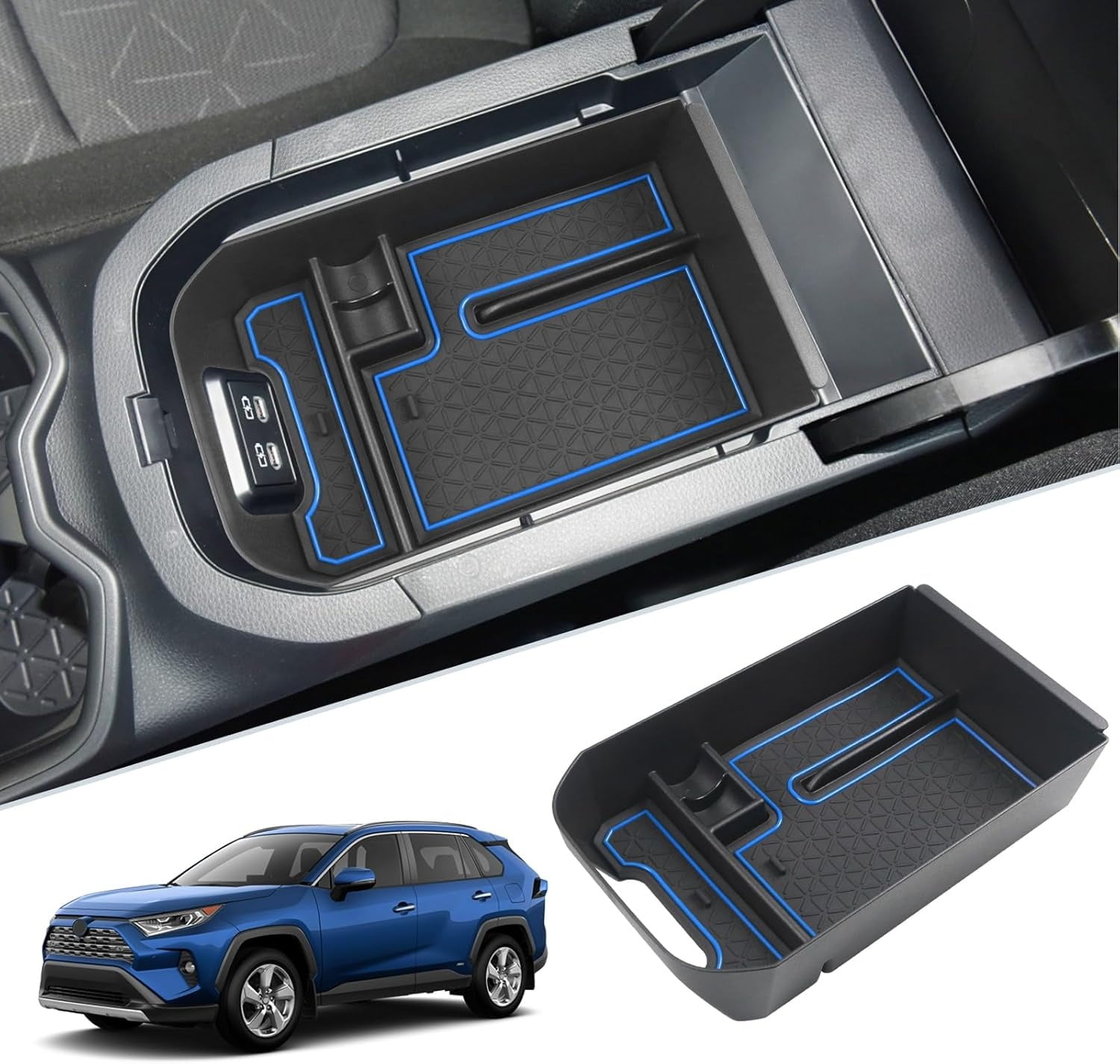 Blue Armrest Storage Tray for Toyota RAV4 2019-2024 Center Console ...