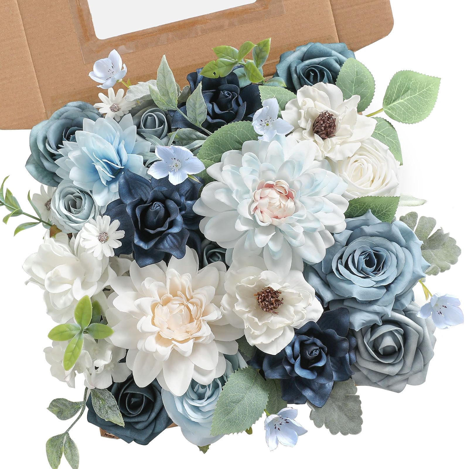 Blue Artificial Flower Silk Rose Box Set for DIY Arrangements Wedding ...