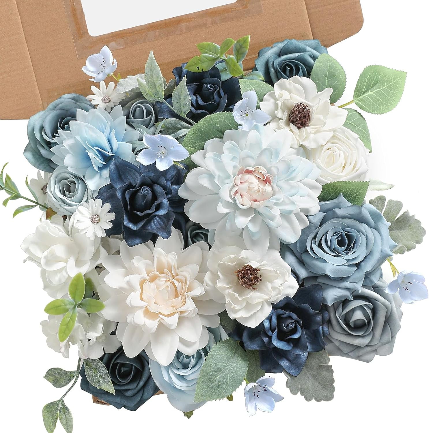 Blue Artificial Flowers Combo Box Set Silk Flowers Fake Rose for DIY ...