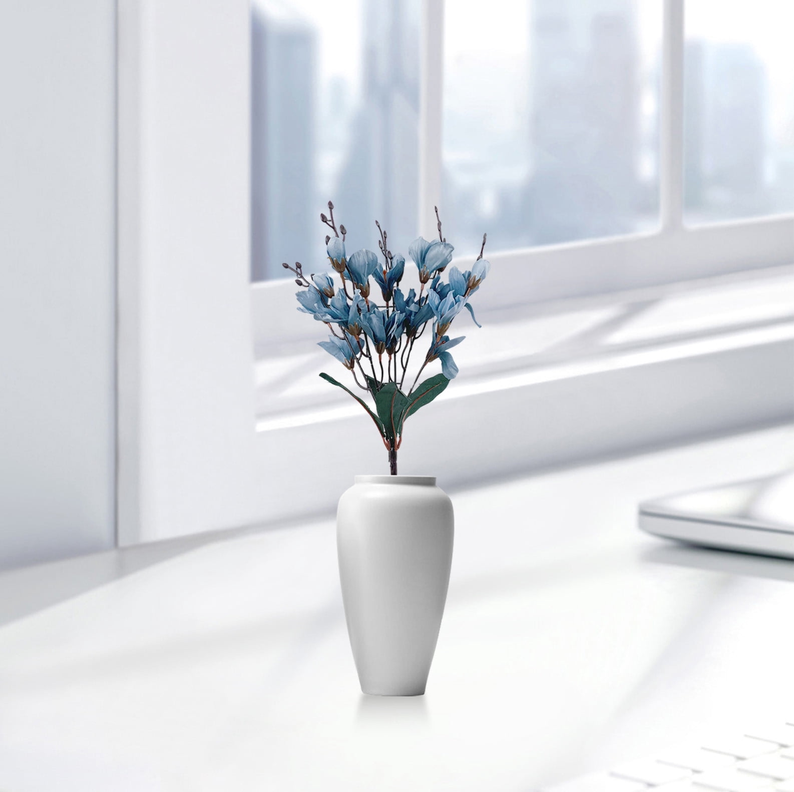 Blue Artificial Magnolia Stems 17.32in Real Touch Polyester Flowers for ...