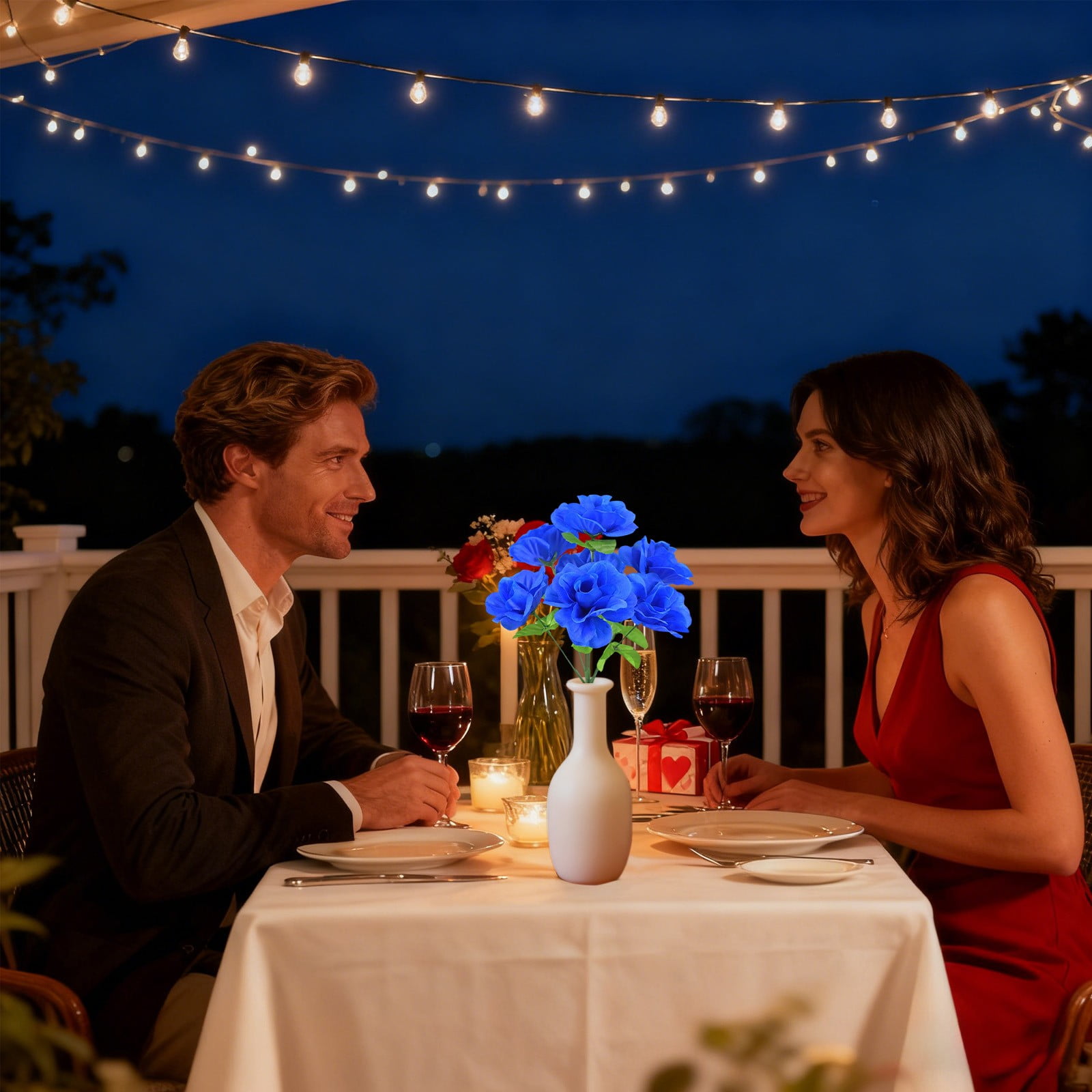 Blue Artificial Roses Bouquet, 7 Heads Realistic Fake Flowers ...