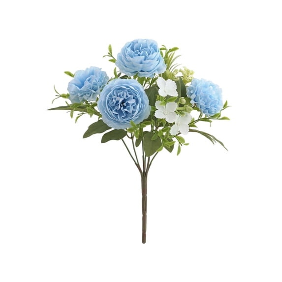 Blue Artificial Silk Flowers Set Of Six Rose Peony Blooms For Home ...